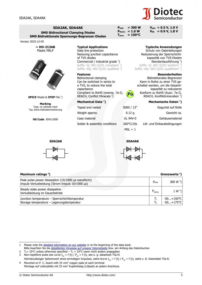 DIOTEC SDA2AK datasheet page 1