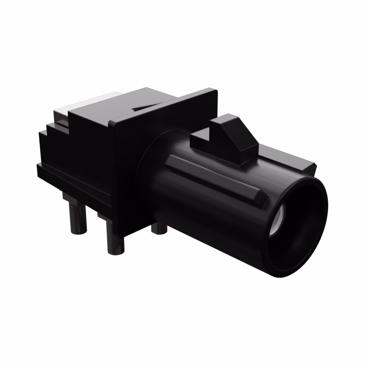 FAKRA Jack, Right-Angle, PCB Receptacle, Through Hole, Die Cast Body, Tin (Sn) Plated, Keying Code A, Black, 50 Ohms for sale