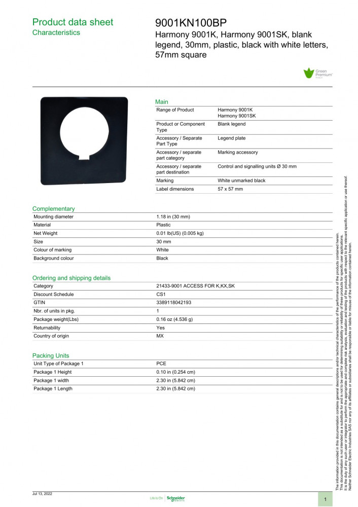 9001KN100BP technical document page 1