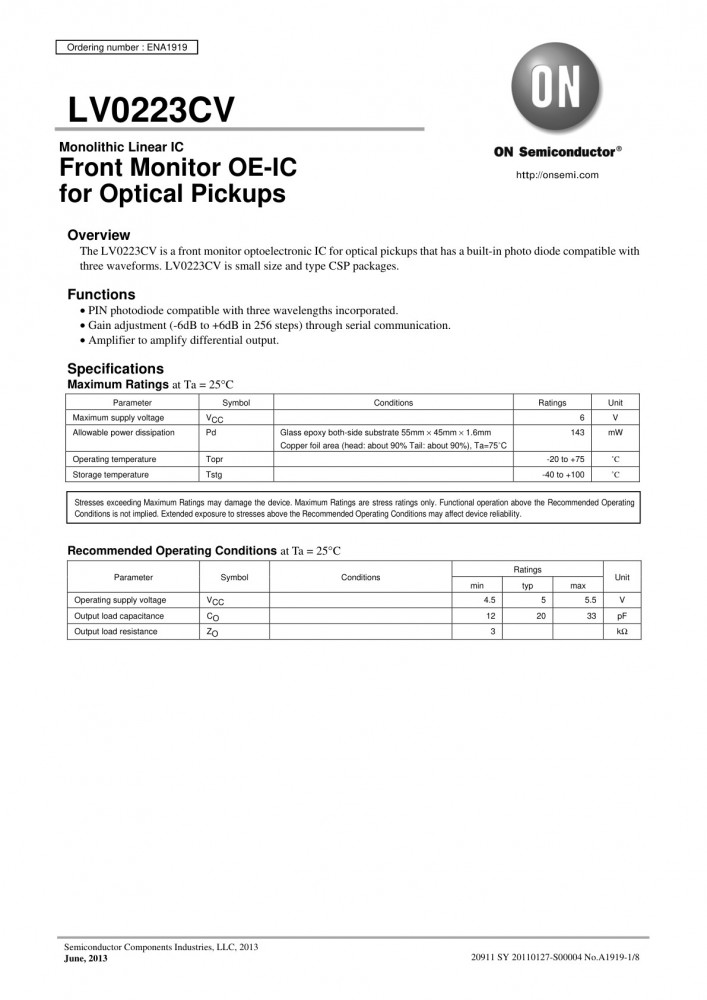 LV0223CV-TLM-H datasheet page 1