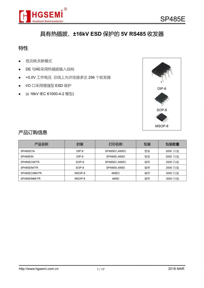 SP485E datasheet page 1