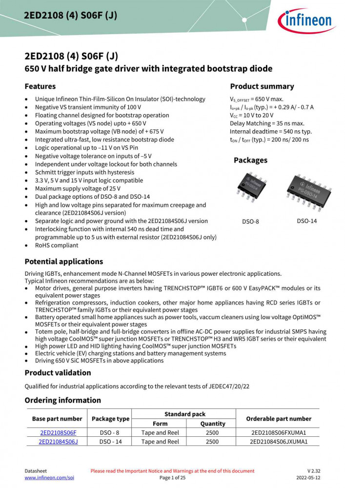 2ED21084S06J datasheet page 1