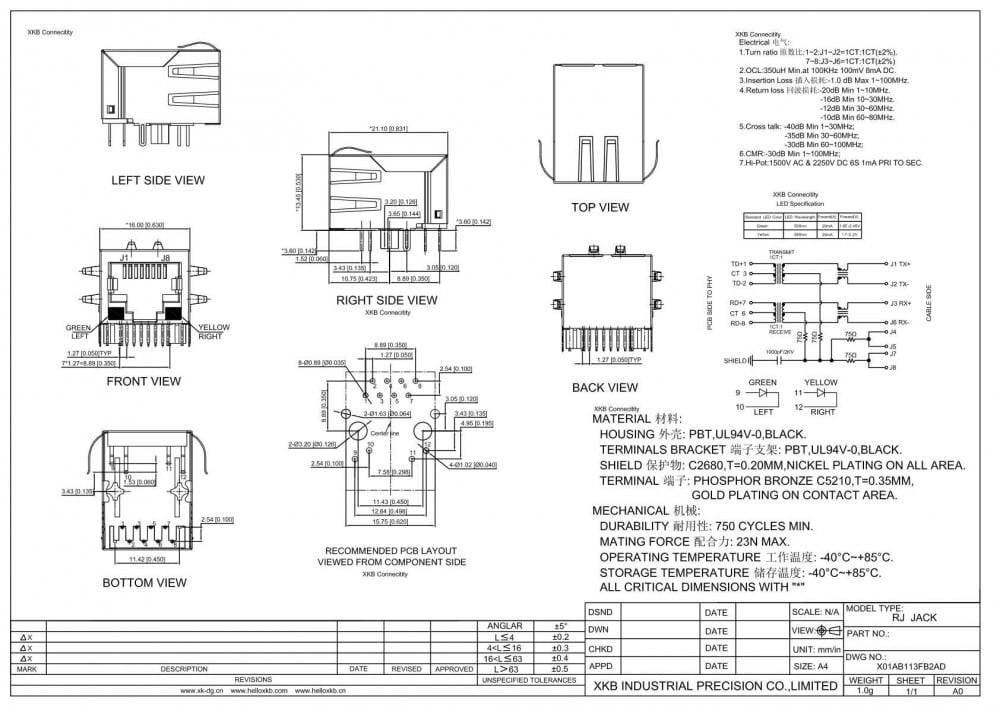 X01AB113FB2AD technical drawing and specifications
