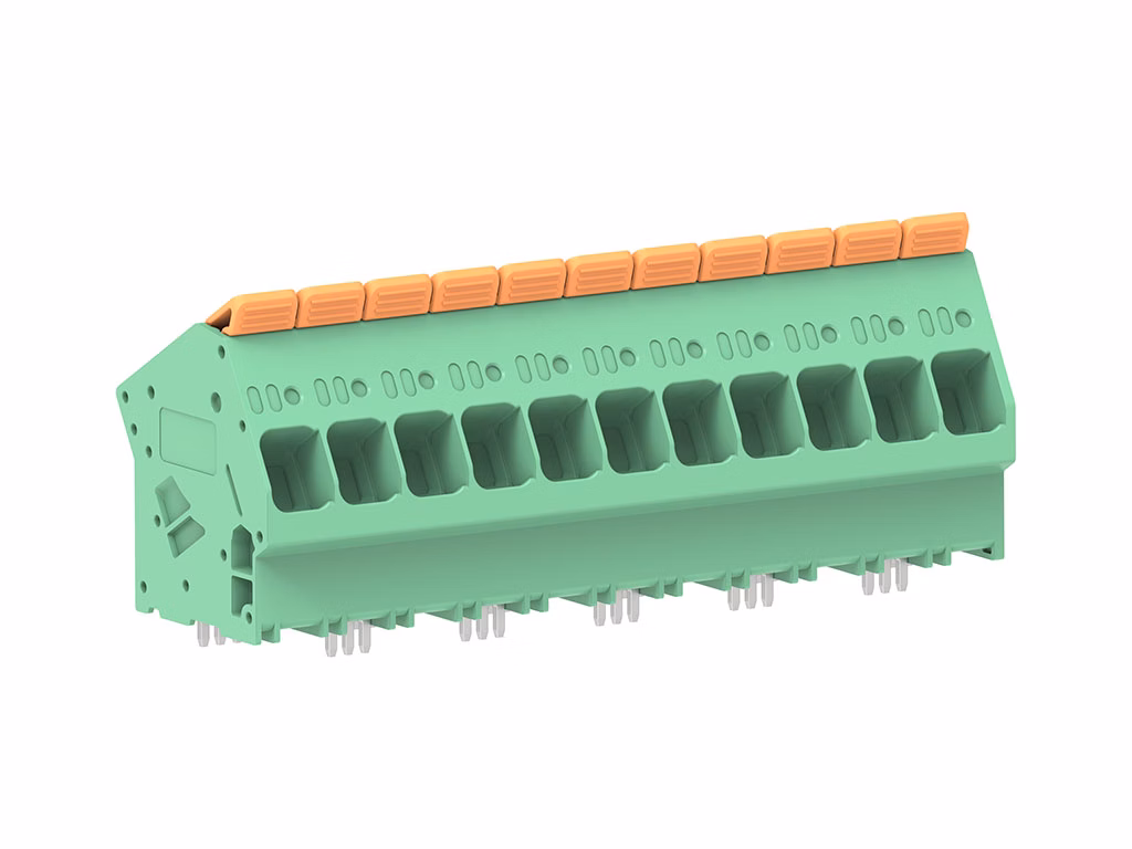 10.00mm Pitch Lever Activated Fixed Mount PCB Terminal Block, 35° Wire Entry, Left Rear Terminal, 11 Circuits for sale