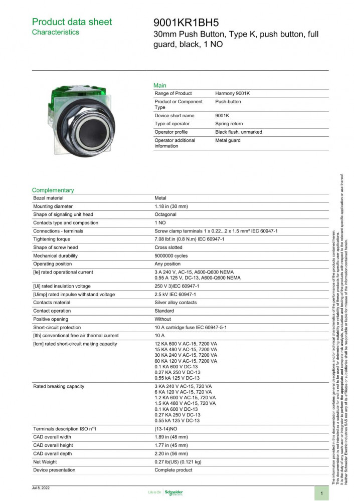 9001KR1BH5 technical document page 1