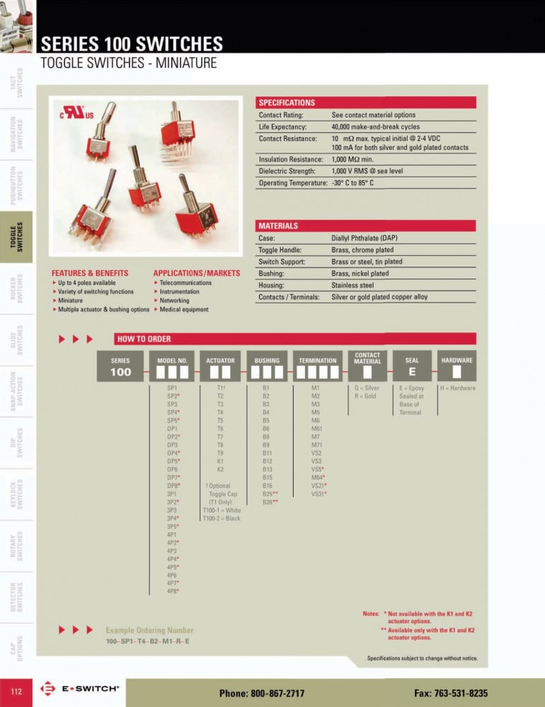 E-Switch Series 100 datasheet page 1