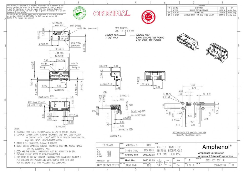 Amphenol GSB343T33HR product drawing page 1