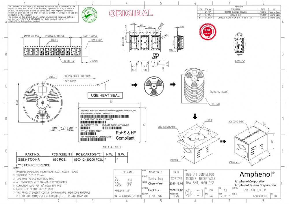 Amphenol GSB343T33HR packaging drawing page 2