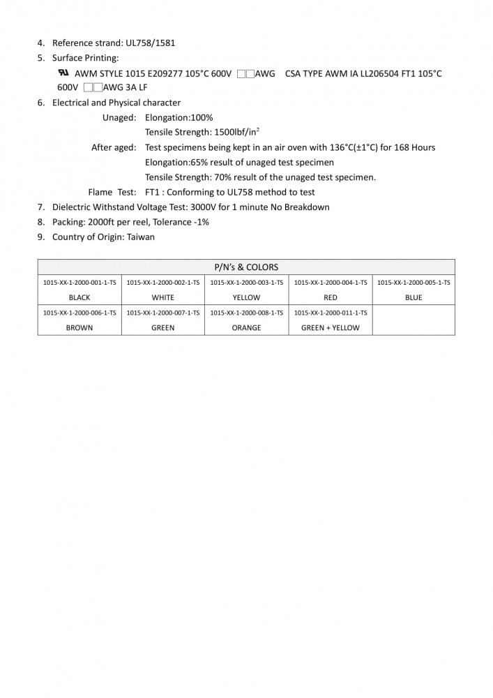 CNC Tech UL Style 1015 hook-up wire document page 2