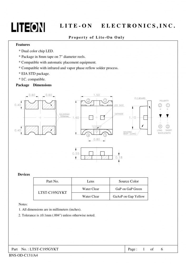 LTST-C195GYKT datasheet page 1