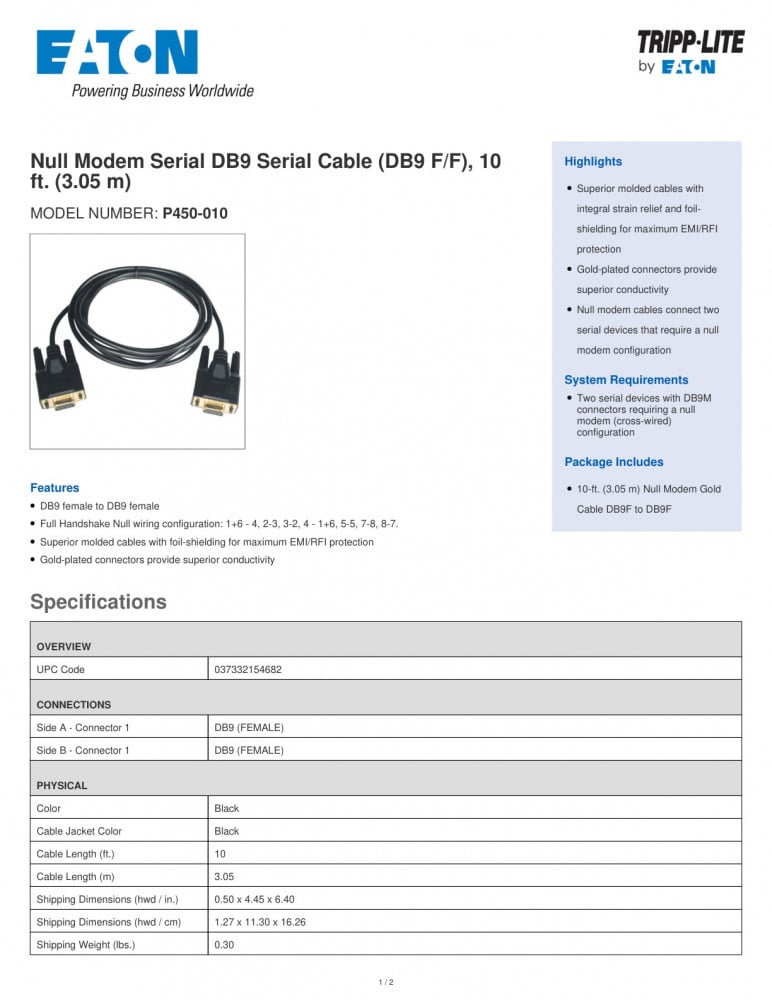 EATON P450-010 technical document page 1