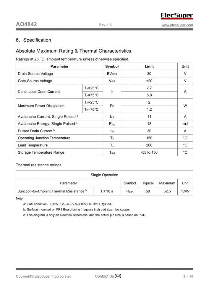 AO4842 technical document page 2