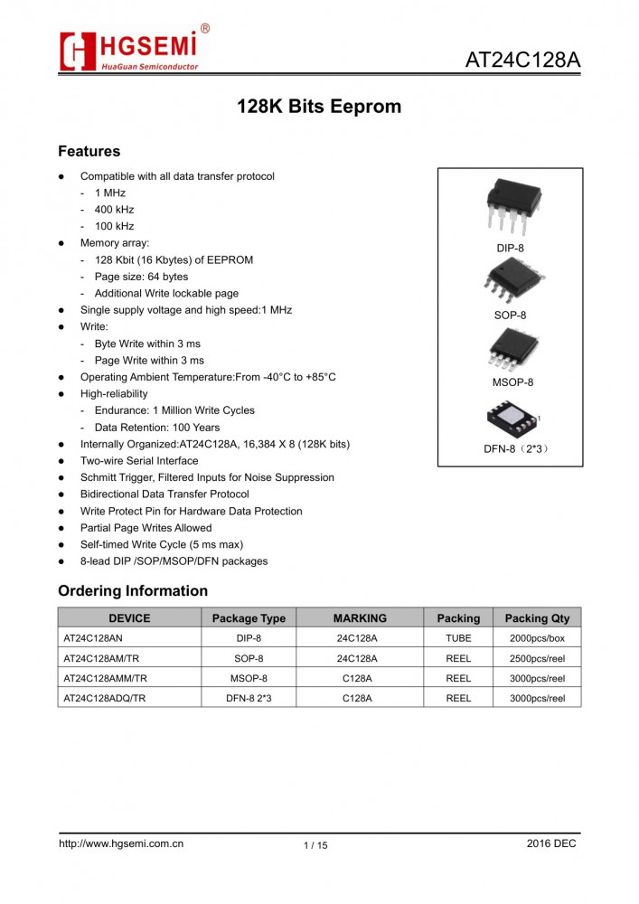 AT24C128AM/TR datasheet page 1