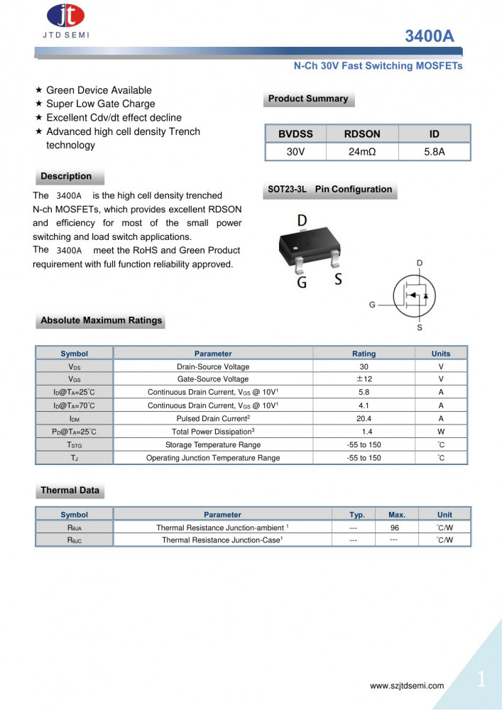 JTD3400A datasheet page 1