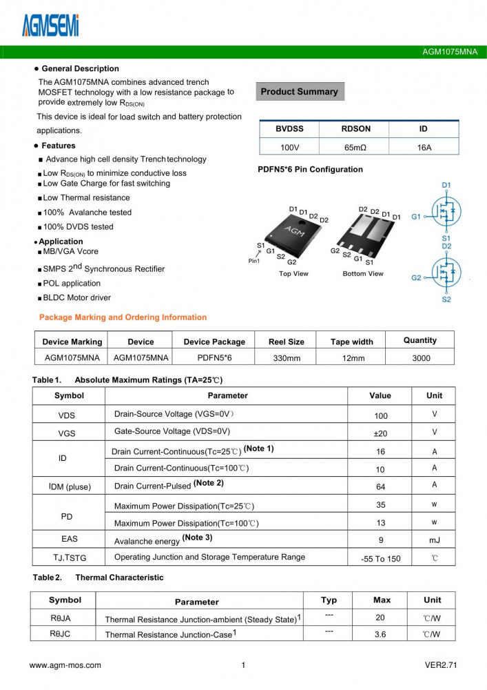 AGM1075MNA datasheet page 1