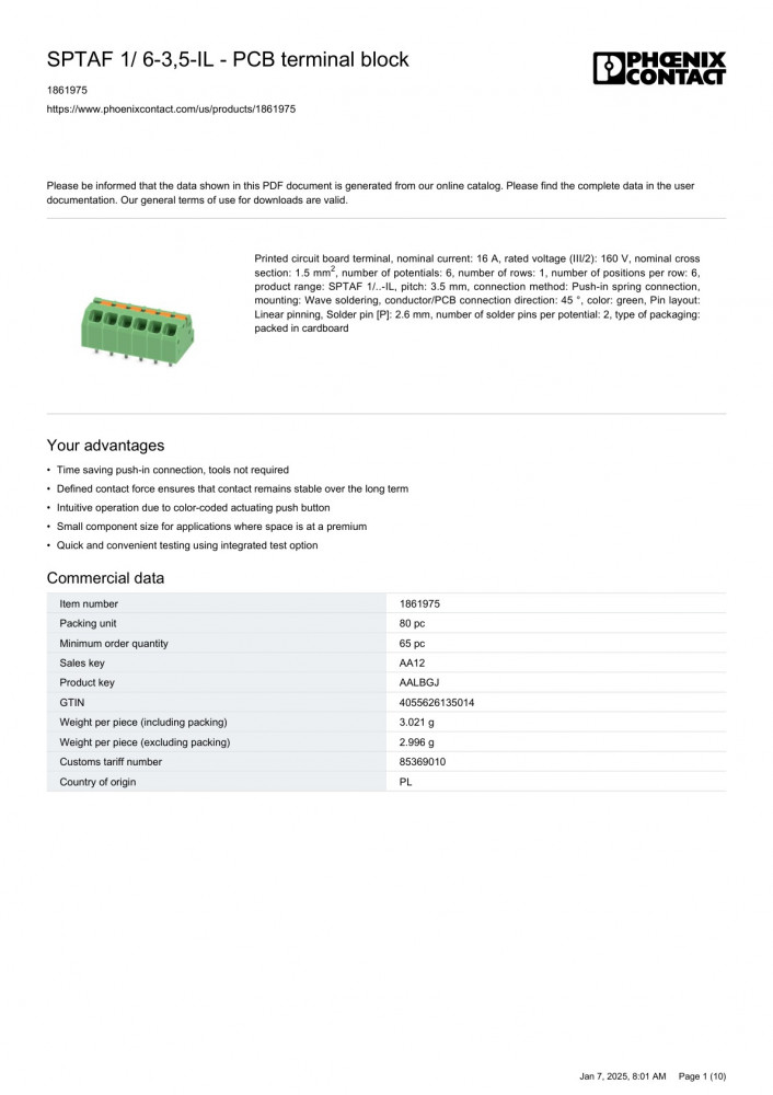 Phoenix Contact 1861975 technical document page 1