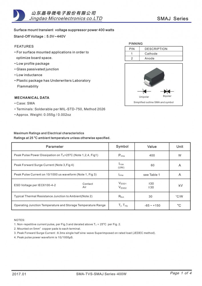 SMAJ26A datasheet page 1