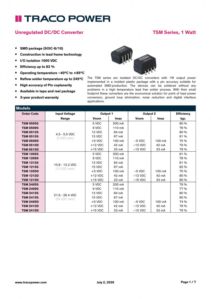 TSM series datasheet page 1