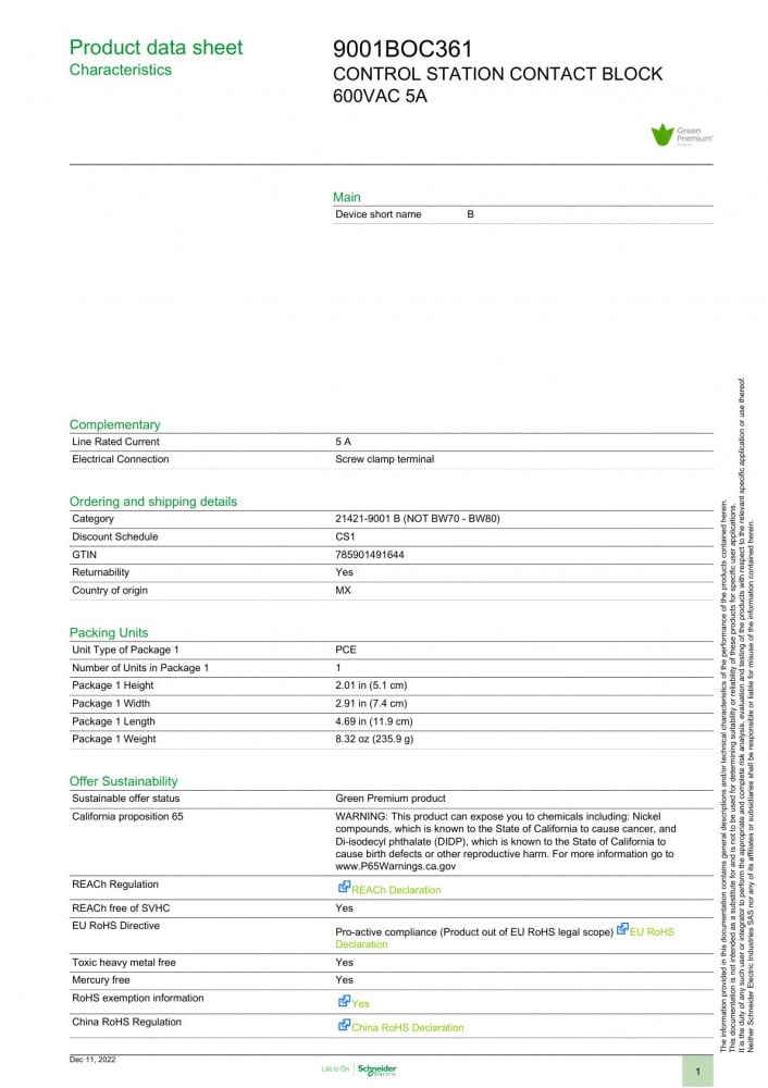 9001BOC361 technical document page 1