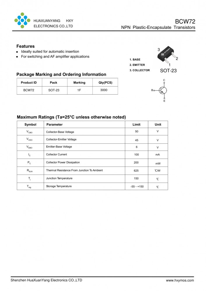 BCW72-HXY technical document page 1