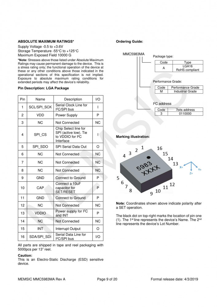 MMC5983MA documentation page 9