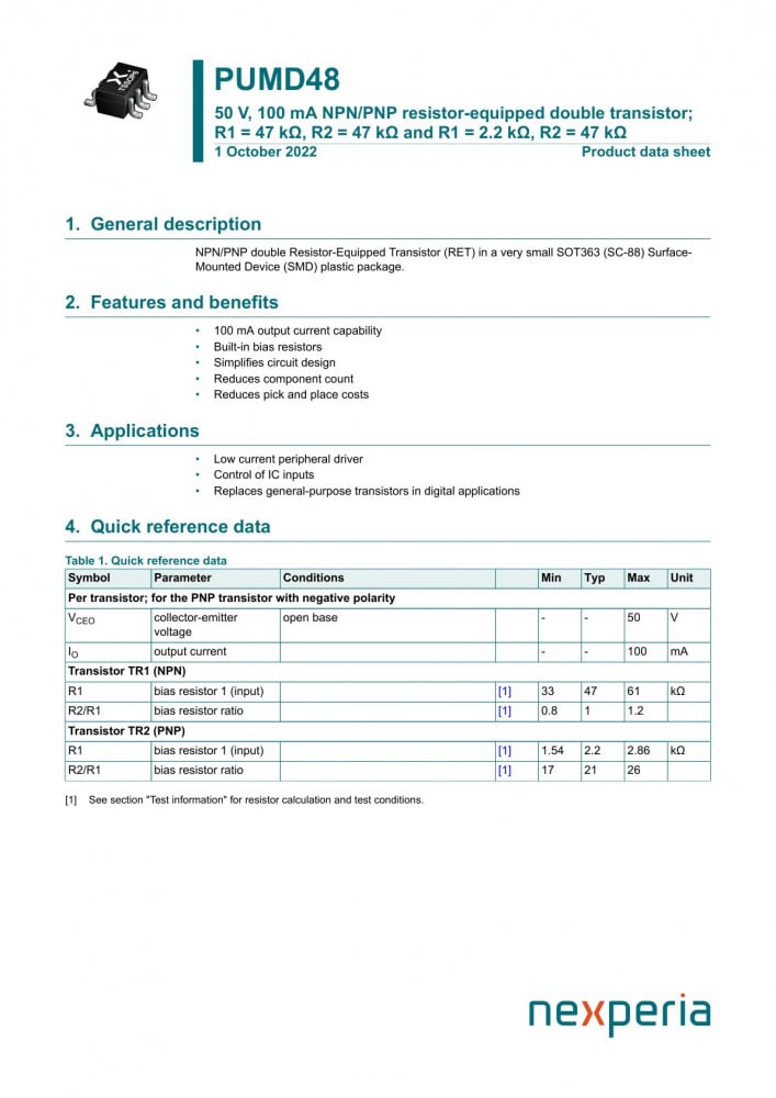 PUMD48 datasheet page 1