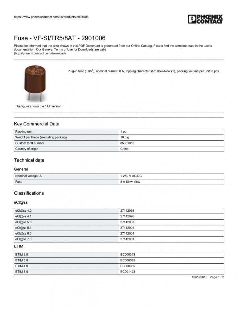 Phoenix Contact 2901006 catalog page 1