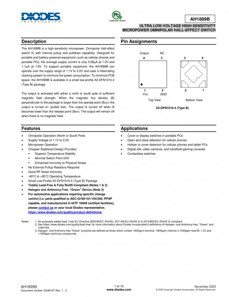 AH1899B datasheet page 1