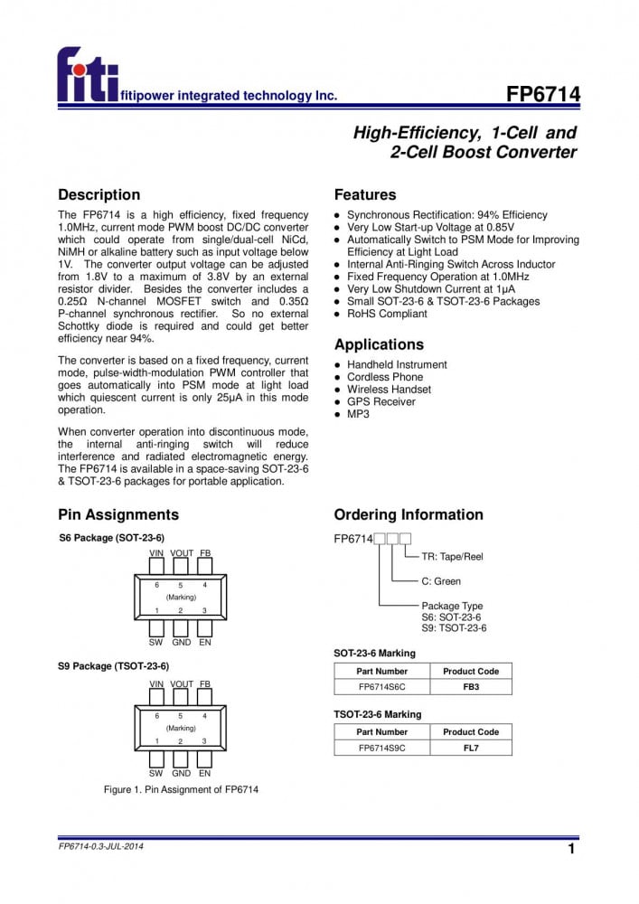 FP6714S6CTR datasheet page 1