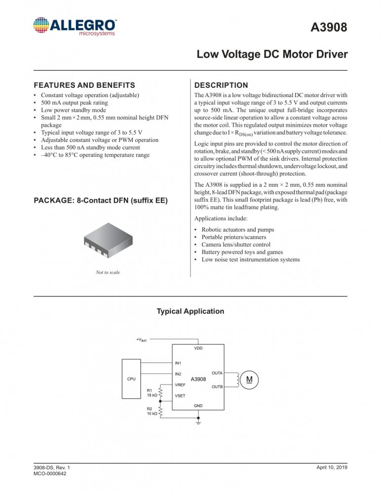 A3908 datasheet page 1
