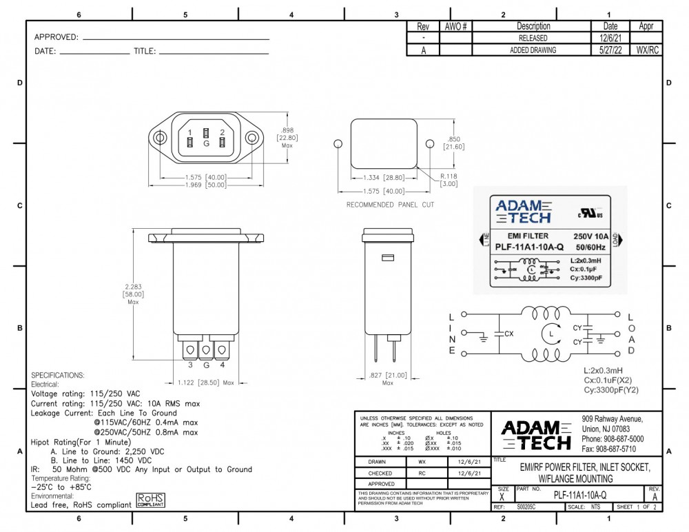 PLF-11A1-10A-Q technical document page 1