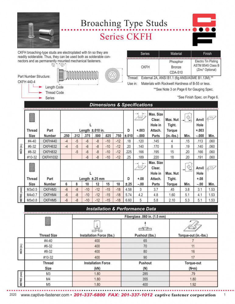 CKFH broaching-type studs product catalog page