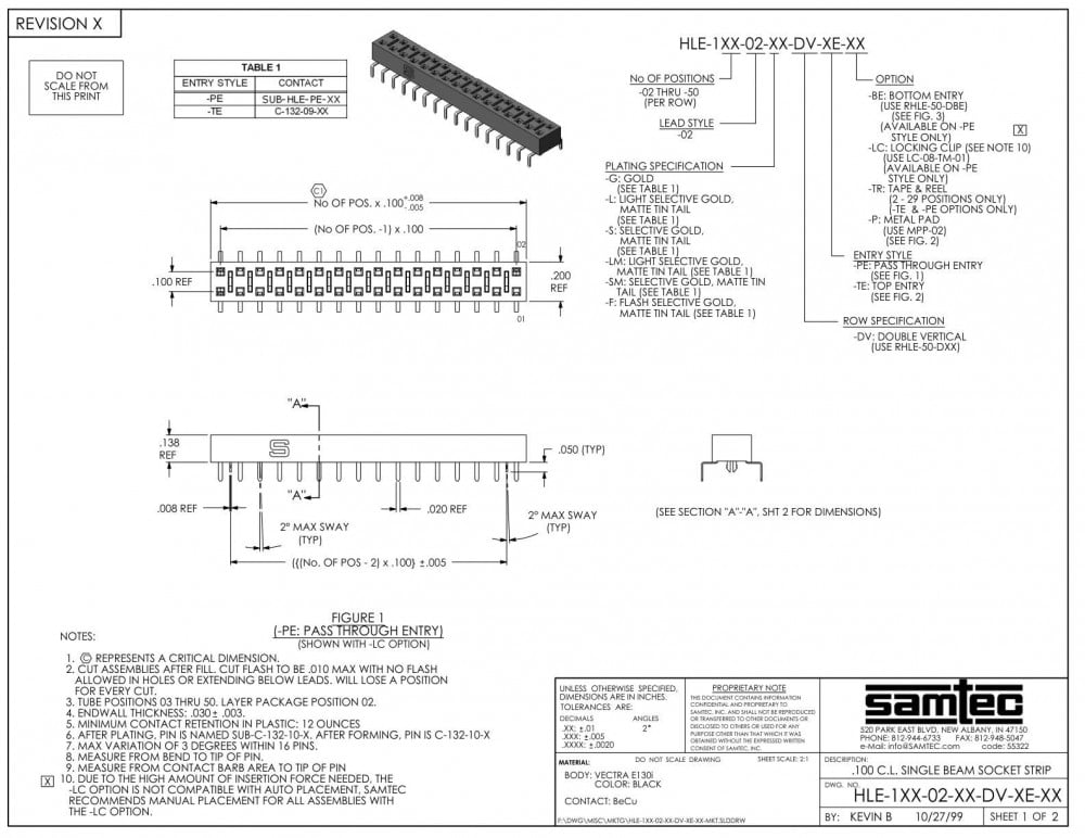 Samtec HLE product drawing page 1