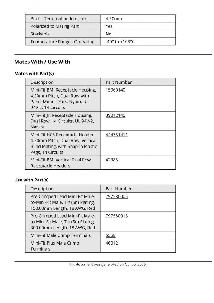 Mini-Fit Plus HCS product specification page preview 3