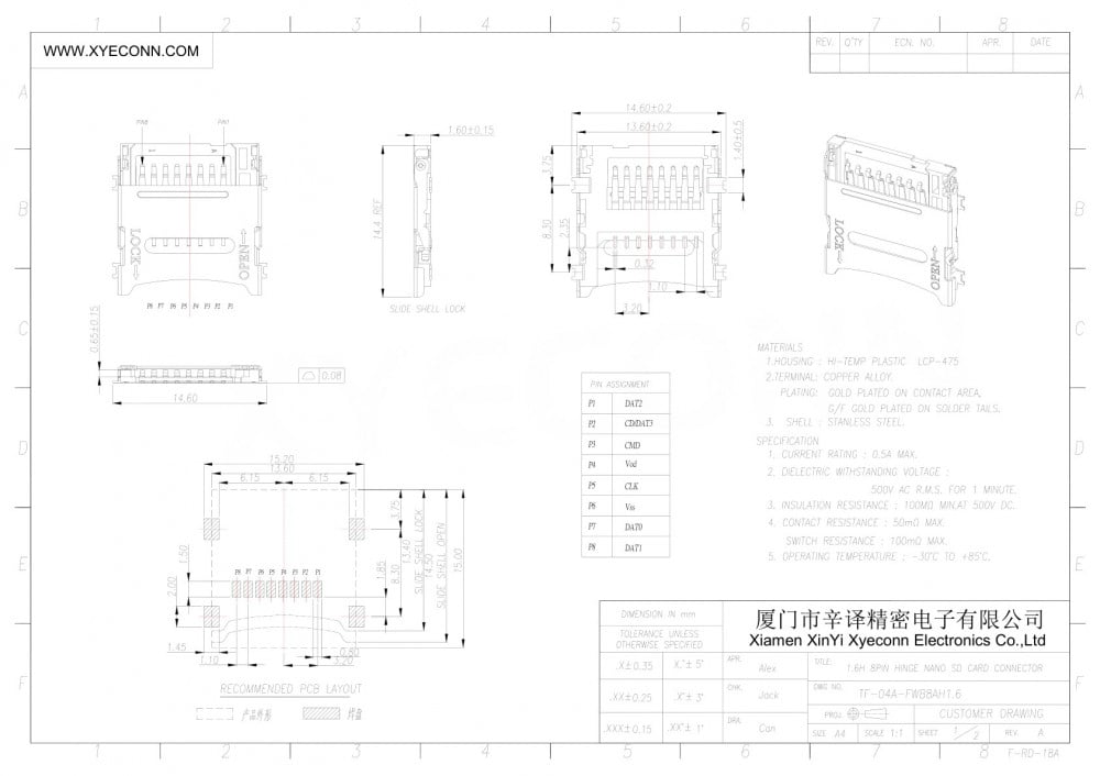 TF-04A-FWB8AH1.6 manufacturer drawing page 1