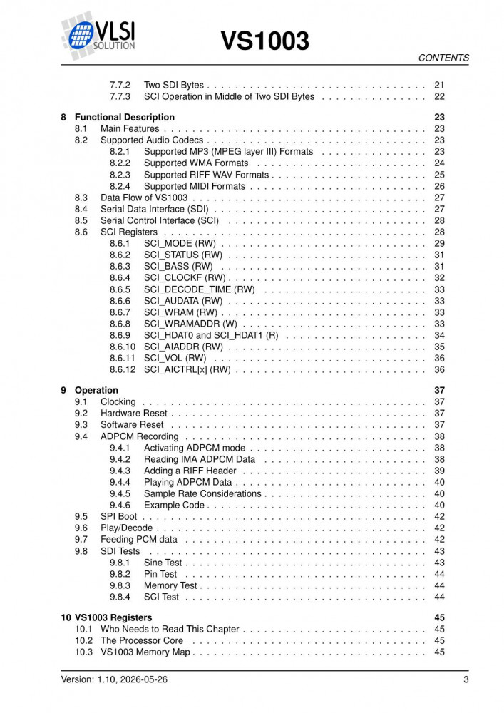 VS1003 technical document page 3