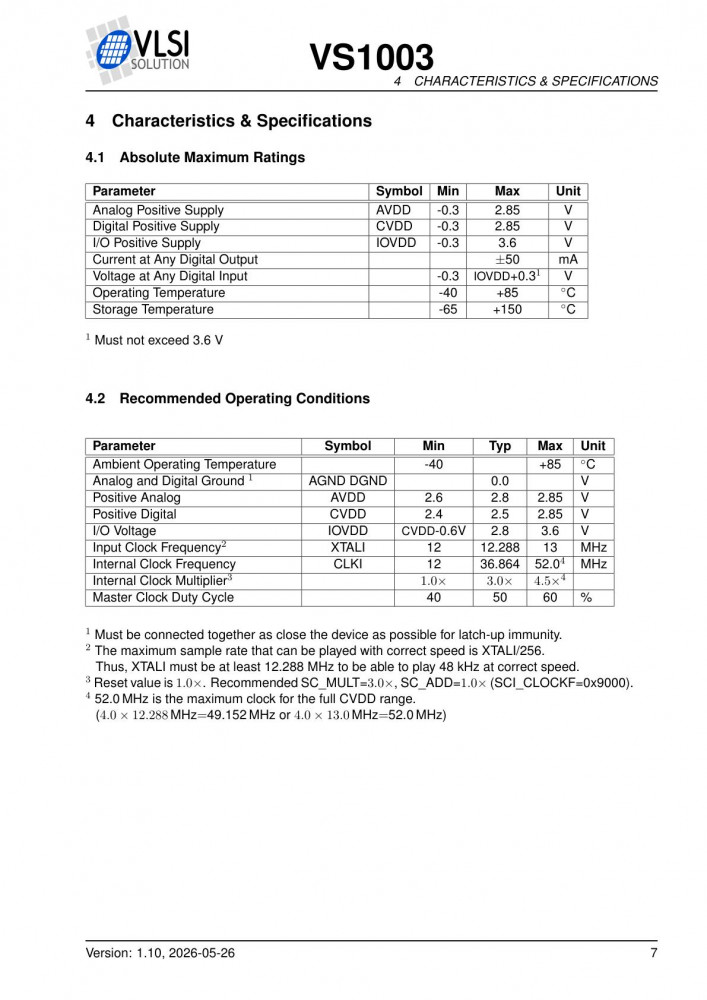 VS1003 technical document page 7