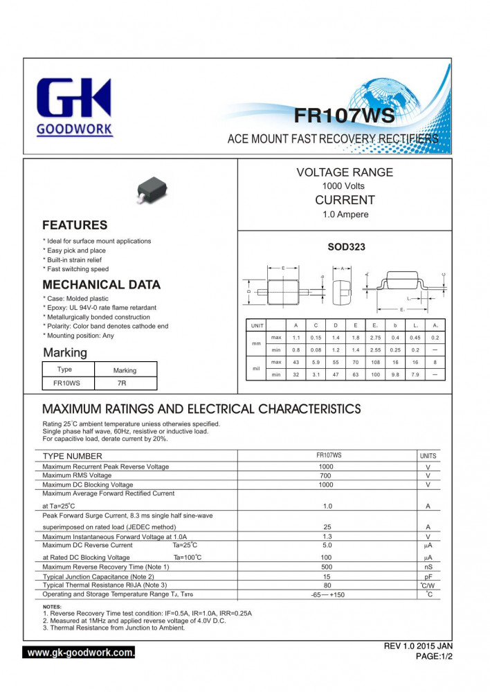 GOODWORK FR107WS datasheet page 1