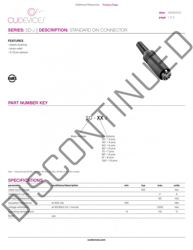 CUI SD-50J datasheet page 1