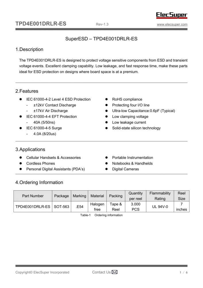 TPD4E001DRLR-ES technical document page 1