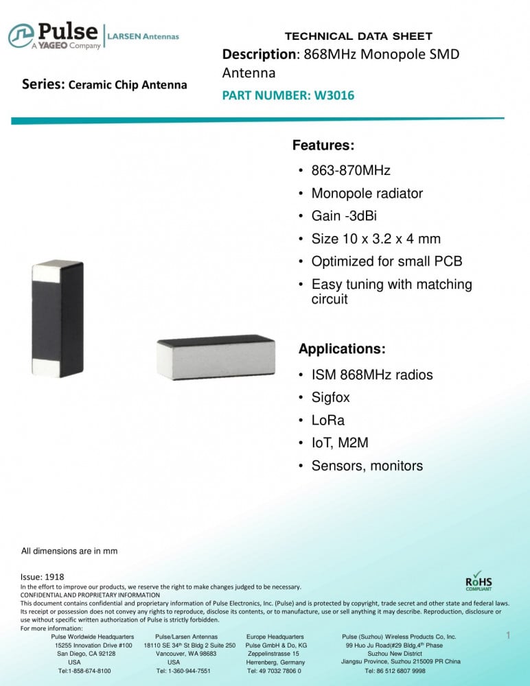 PULSE W3016 technical document page 1