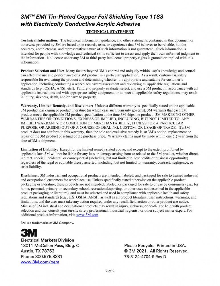 Shielding tape 1183 datasheet preview, page 2