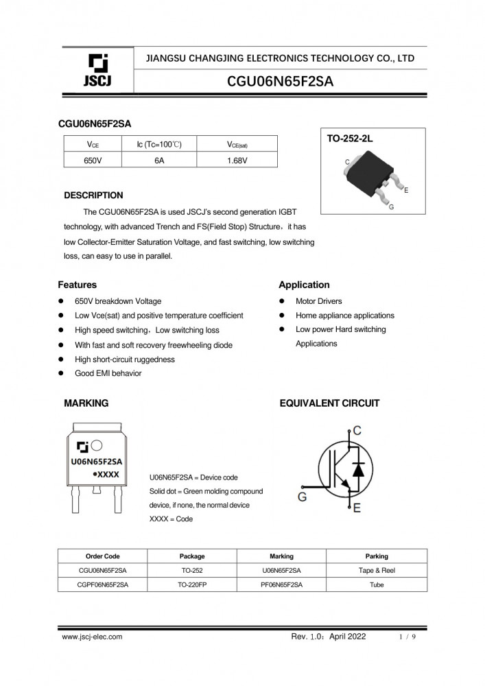 CGU06N65F2SA datasheet page 1