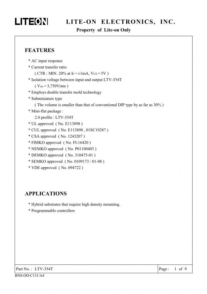 LTV-354T-A datasheet page 1