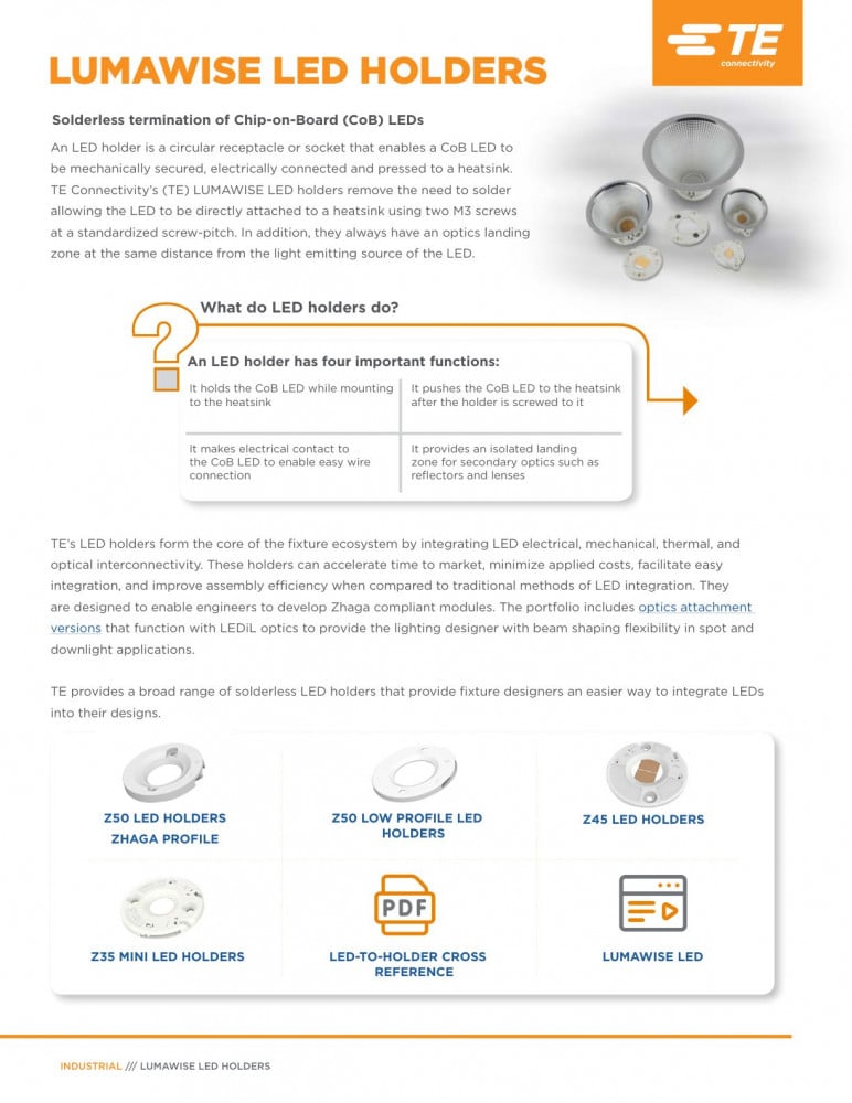 TE Connectivity LUMAWISE LED holder document page 1