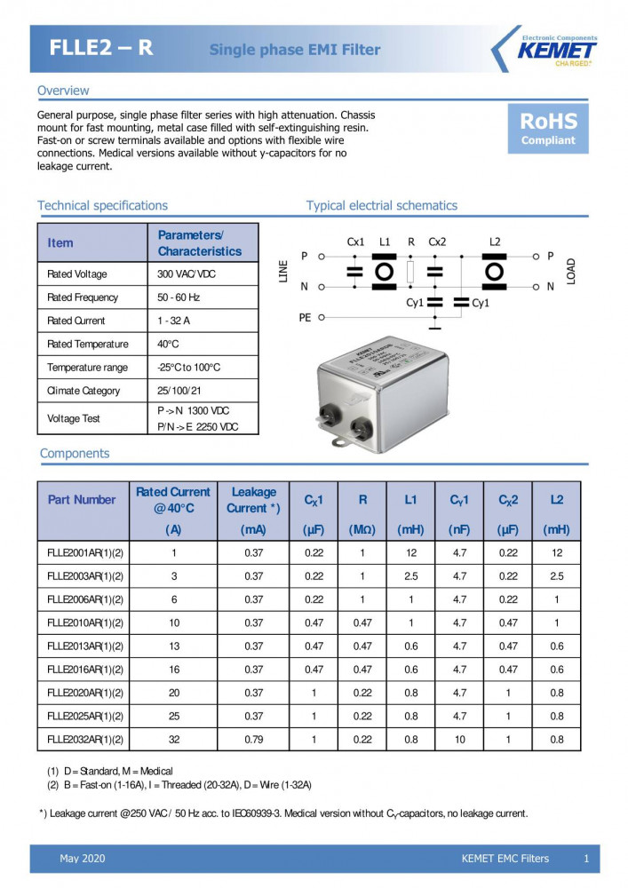KEMET FLLE series technical document page 1