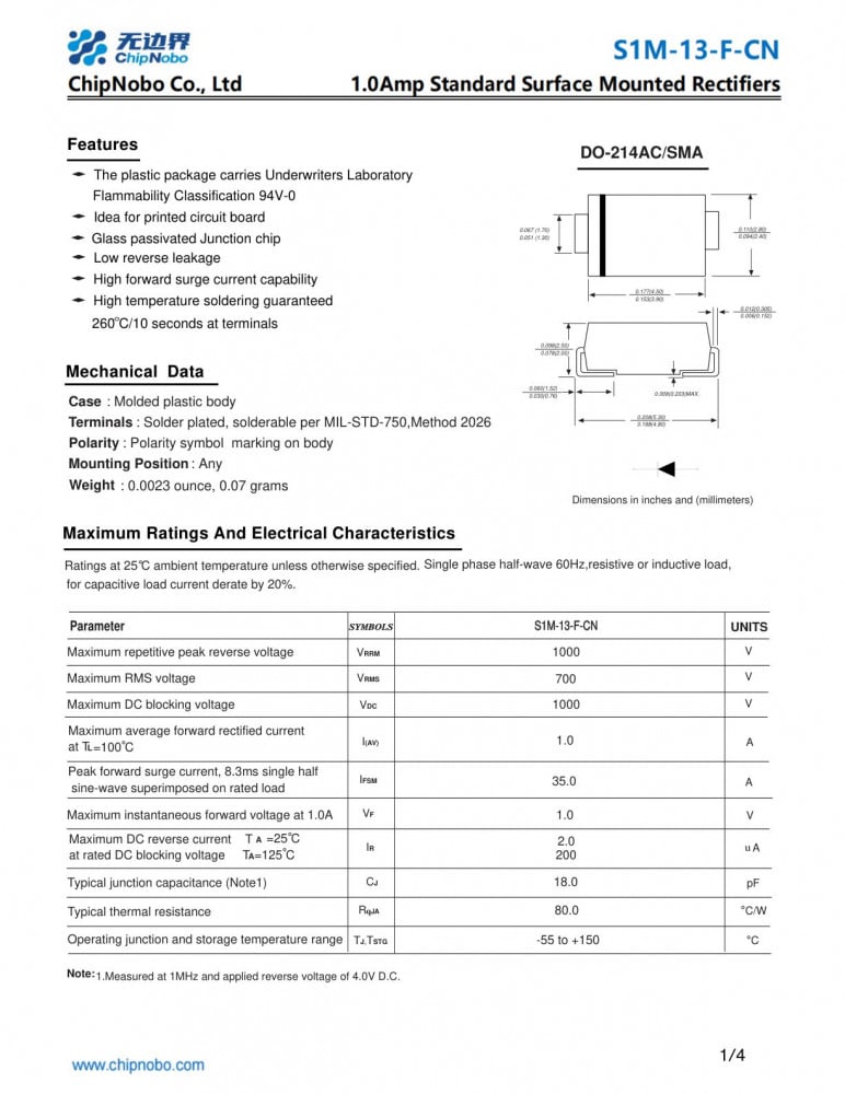 S1M-13-F-CN datasheet page 1