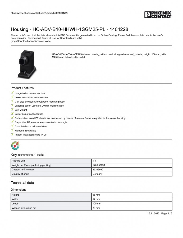 Phoenix Contact 1404228 technical document page 1