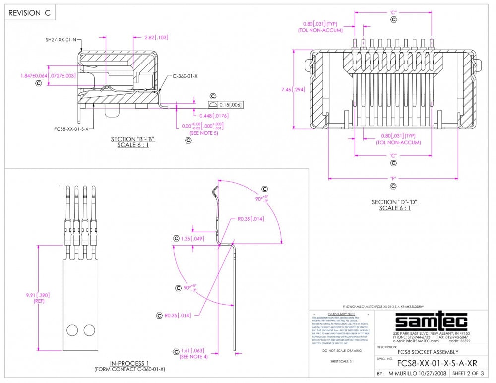 Samtec FCS8 socket assembly drawing page 2