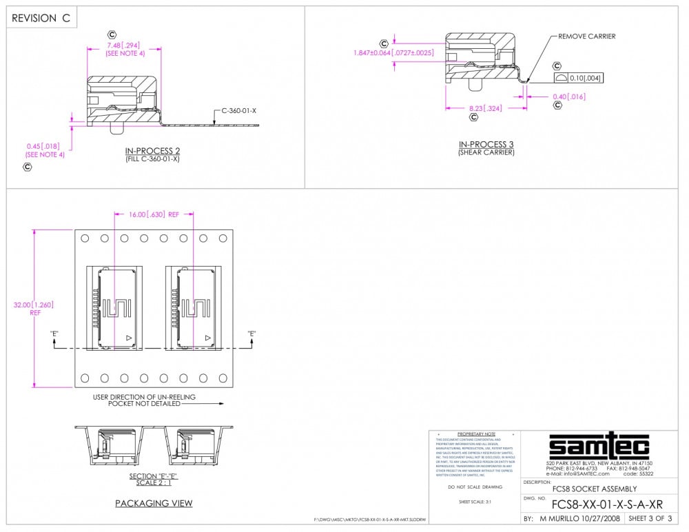 Samtec FCS8 socket assembly drawing page 3